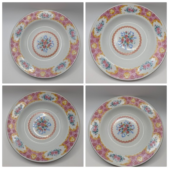 Corelle | Dining | Vtg Soup Bowls Pink Floral Pattern With Ribbon ...